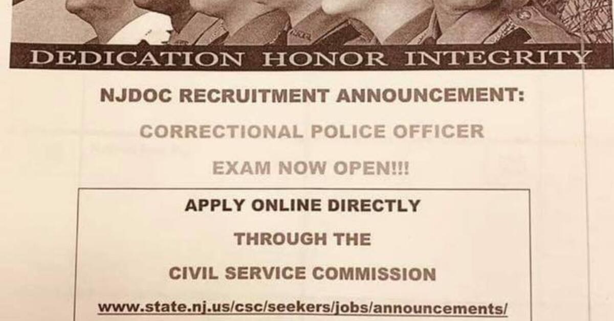 New Jersey Department of Corrections Announce Open Recruitment