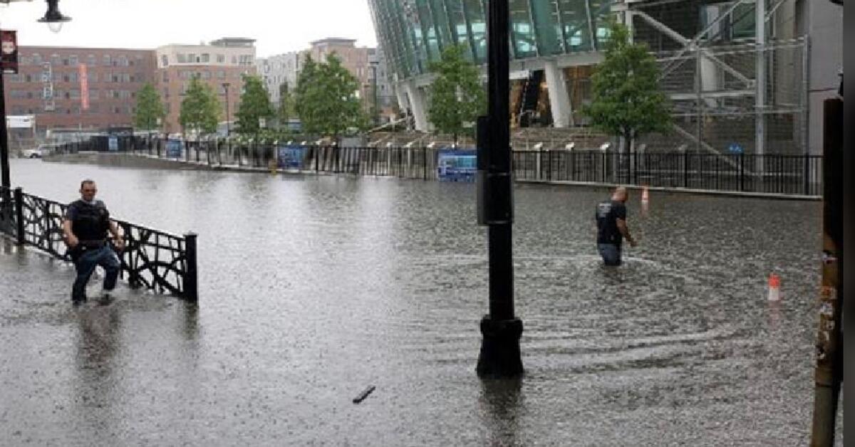DEVELOPING HARRISON: Heavy Rain Floods Street Around PATH Station in ...