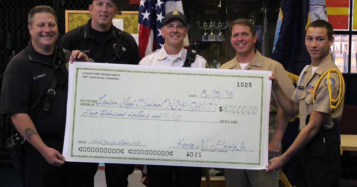 Linden High School ROTC Receives $2K Donation from Fire Department