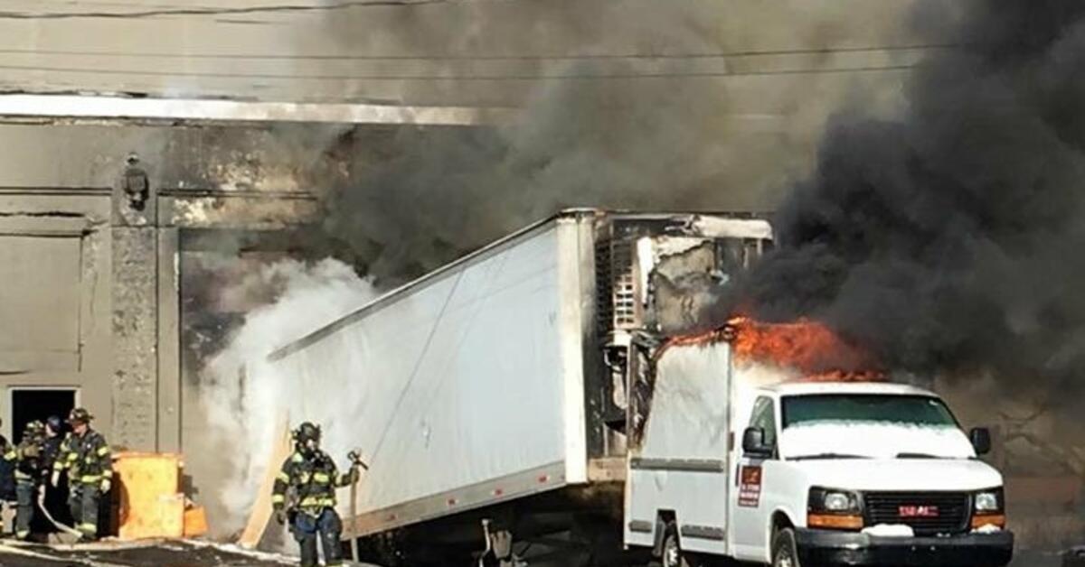 Truck Catches Fire Outside Elizabeth Warehouse